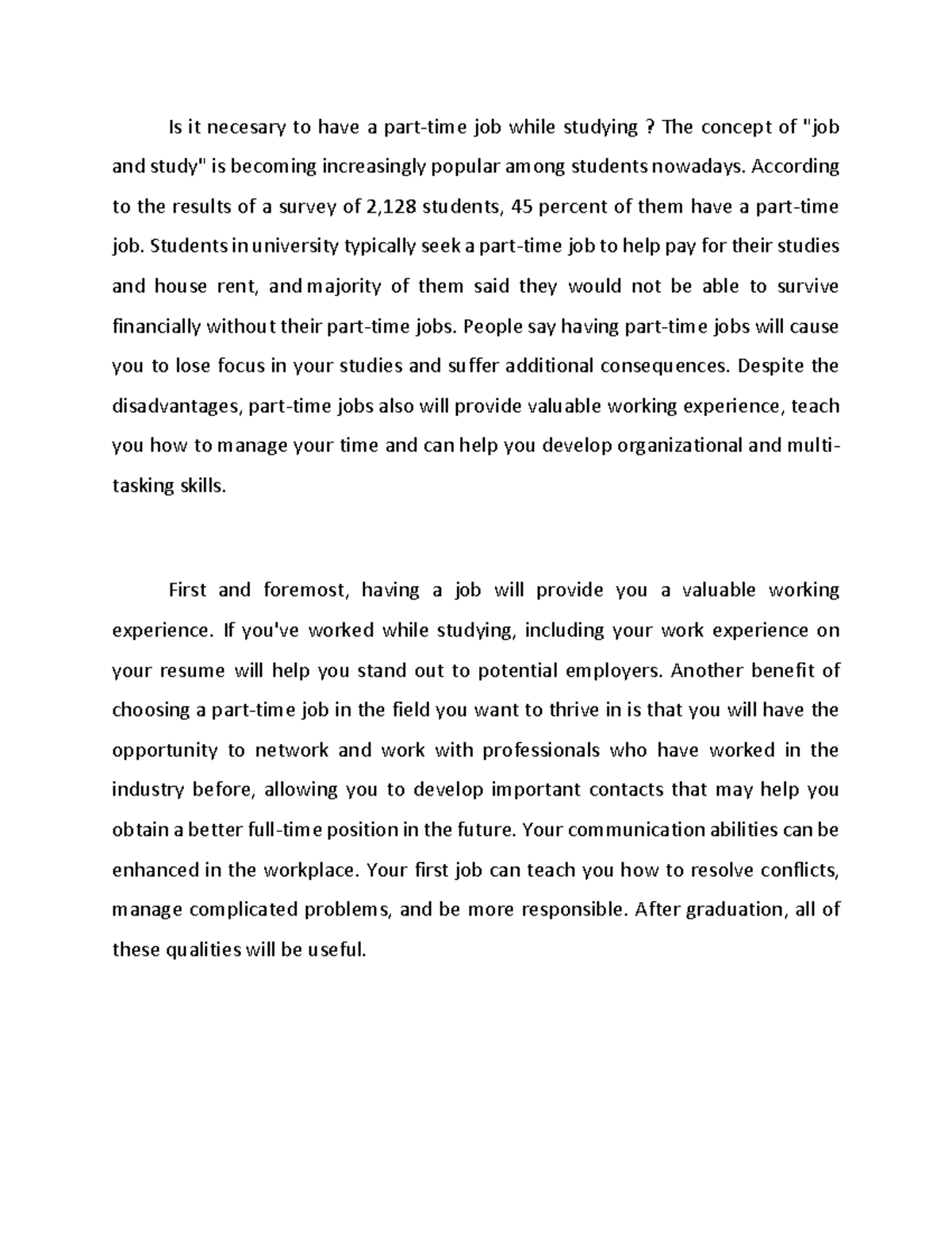 Advantages of having part-time jobs while studying - Diploma in Science ...