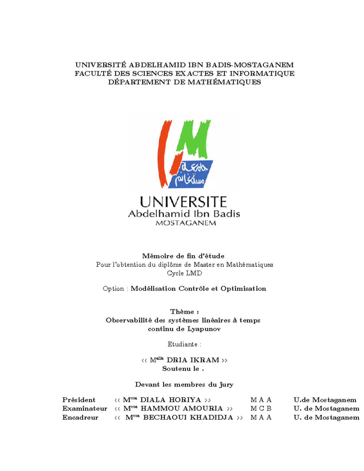 MMAT300 - UNIVERSIT... ABDELHAMID IBN BADIS-MOSTAGANEM FACULT... DES ...