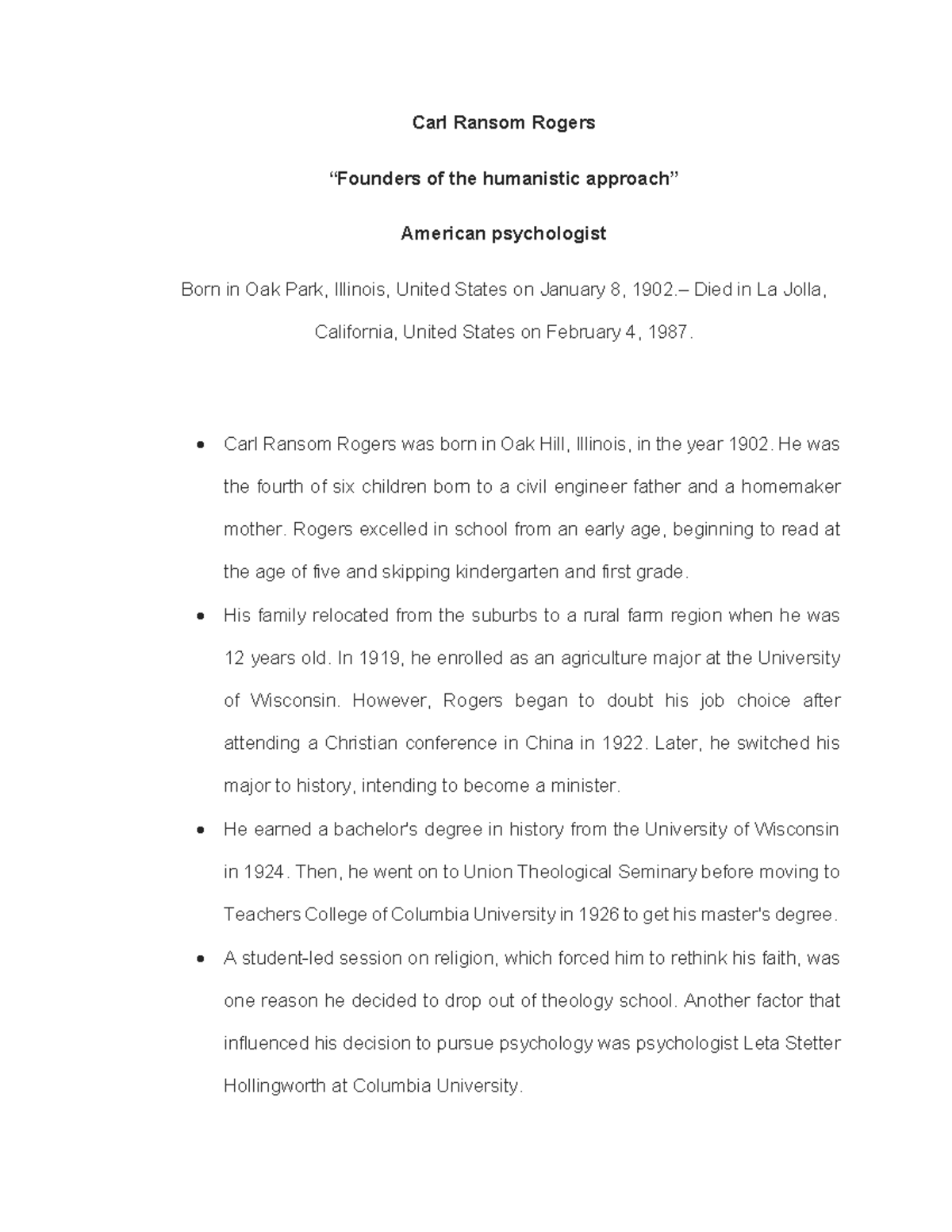 TOP Carl Ransom Rogers - Carl Ransom Rogers “Founders of the humanistic ...