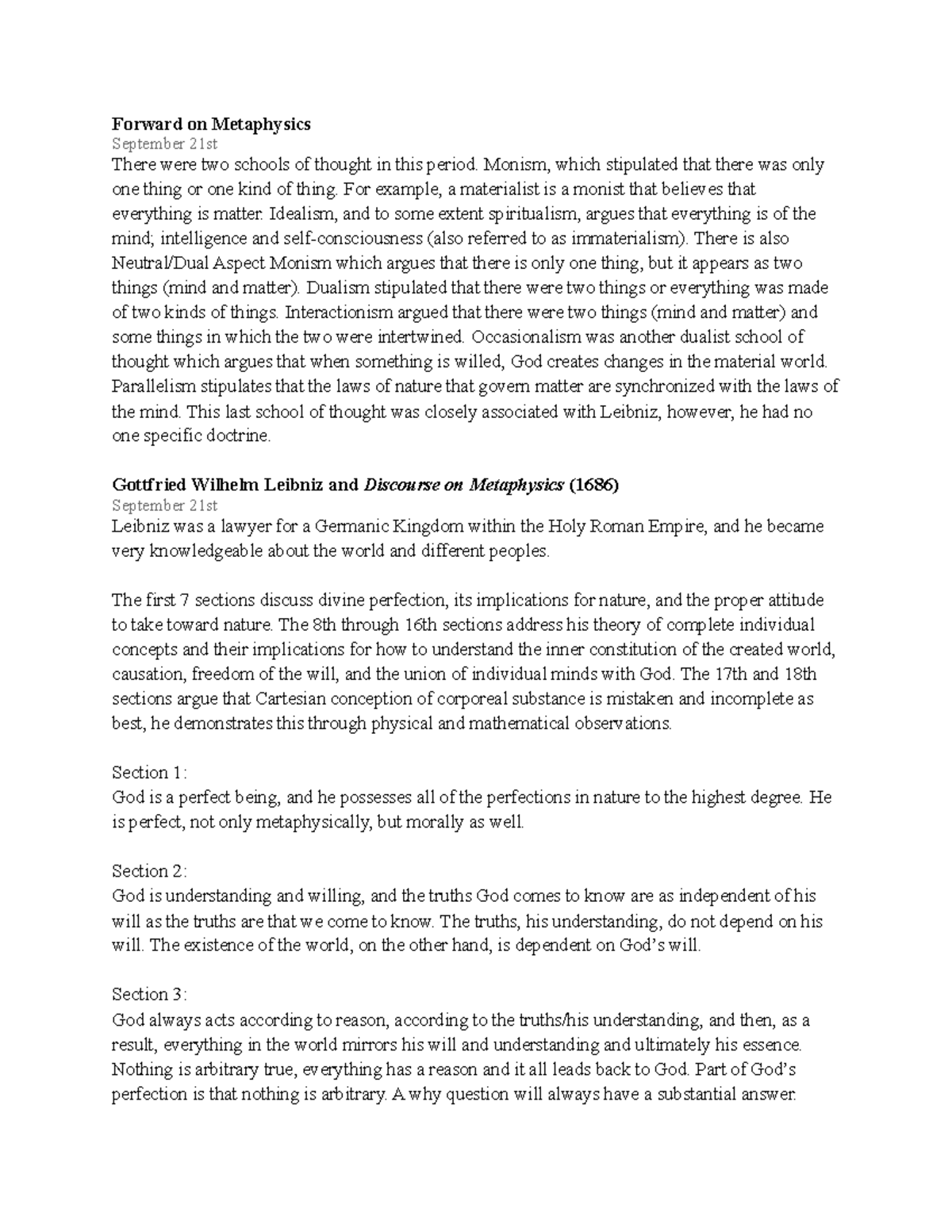 PHIL 202 Notes- Metaphysics - Forward on Metaphysics September 21st ...