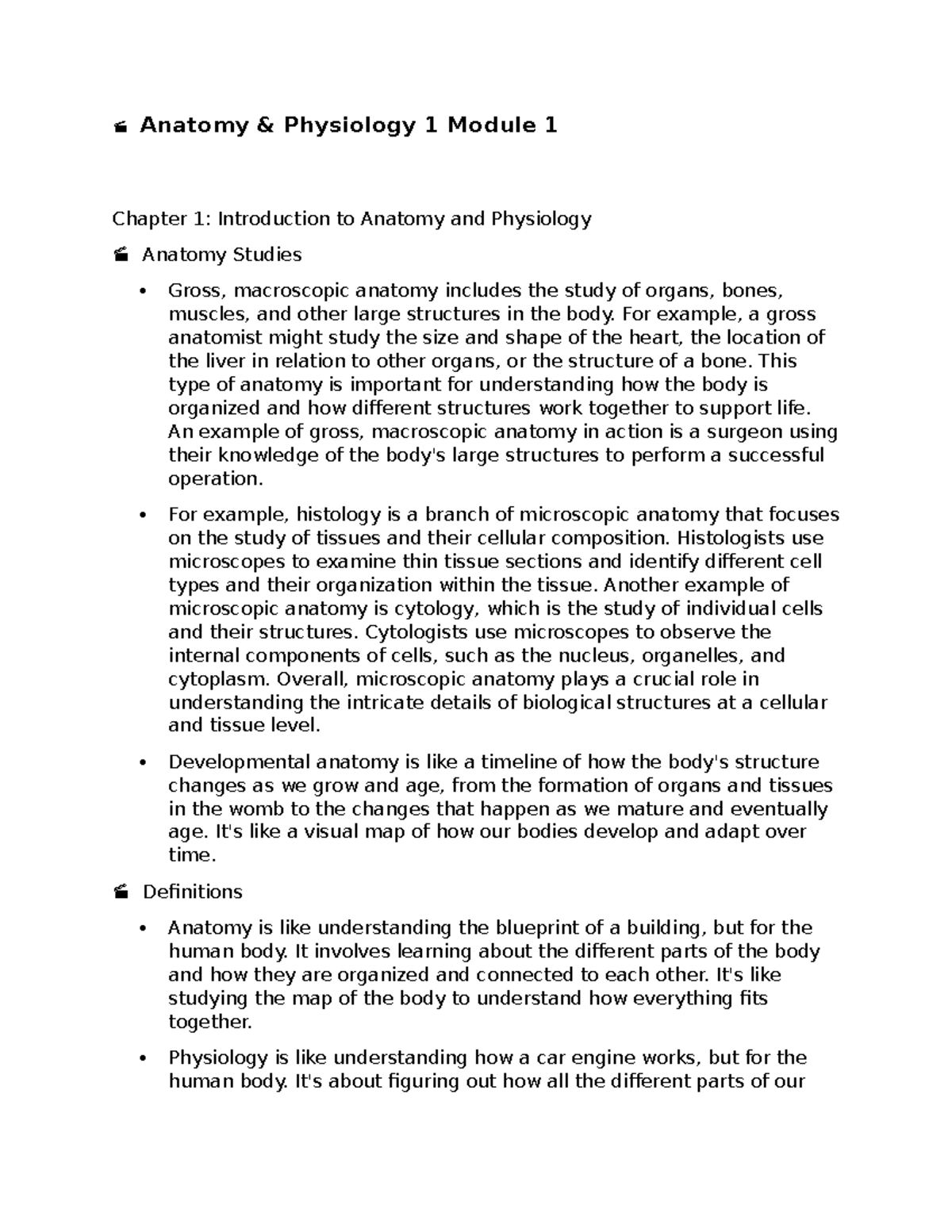 A&P Module 1 - Practice/study material - Anatomy & Physiology 1 Module ...