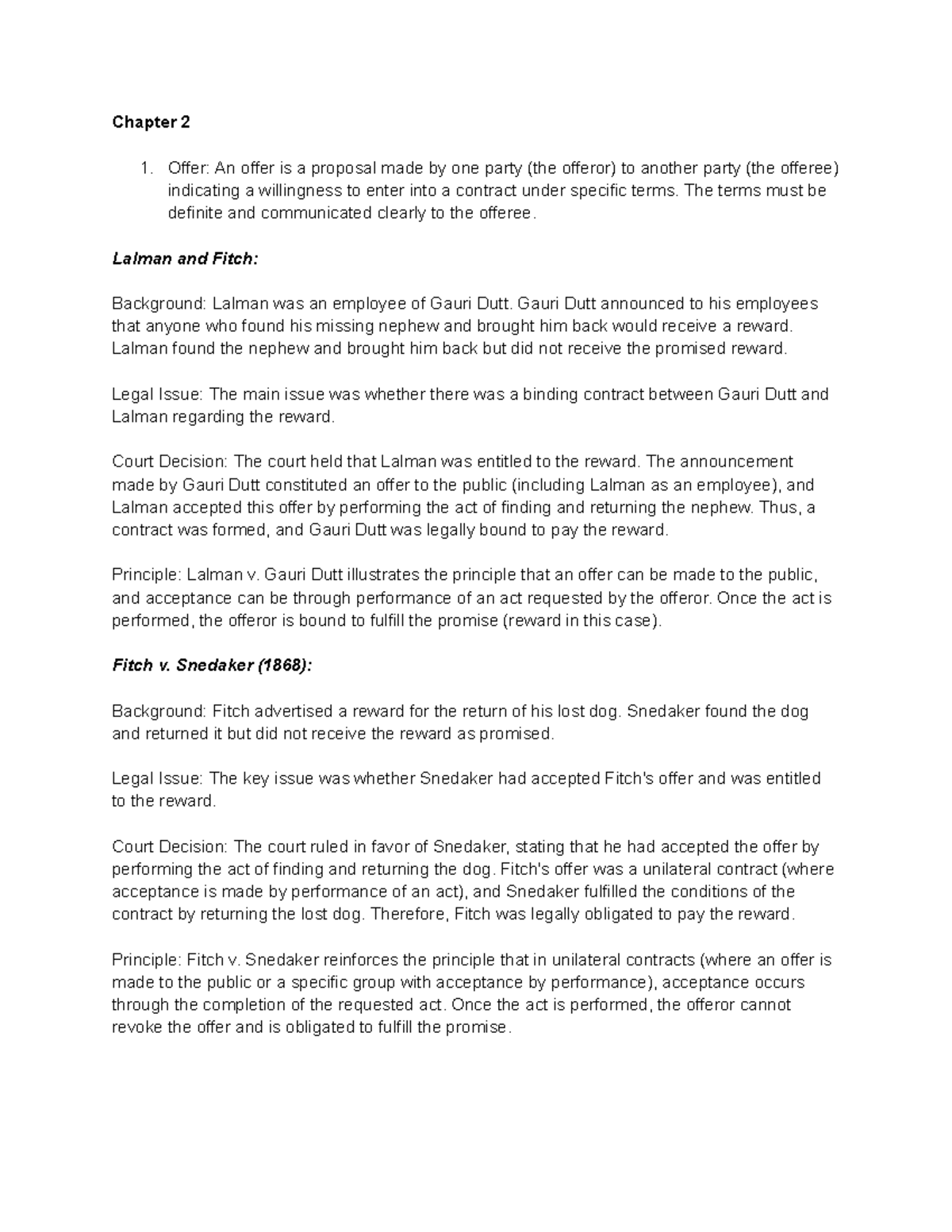 Chapter 1, 2, 5 and 8-1 - law - Chapter 2 1. Offer: An offer is a ...