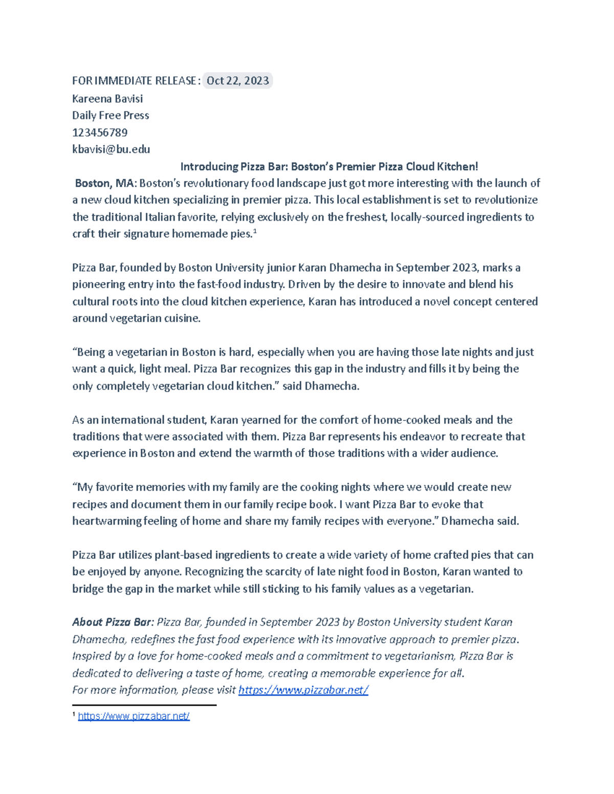 CO201 Press release - FOR IMMEDIATE RELEASE: Oct 22, 2023 Kareena ...