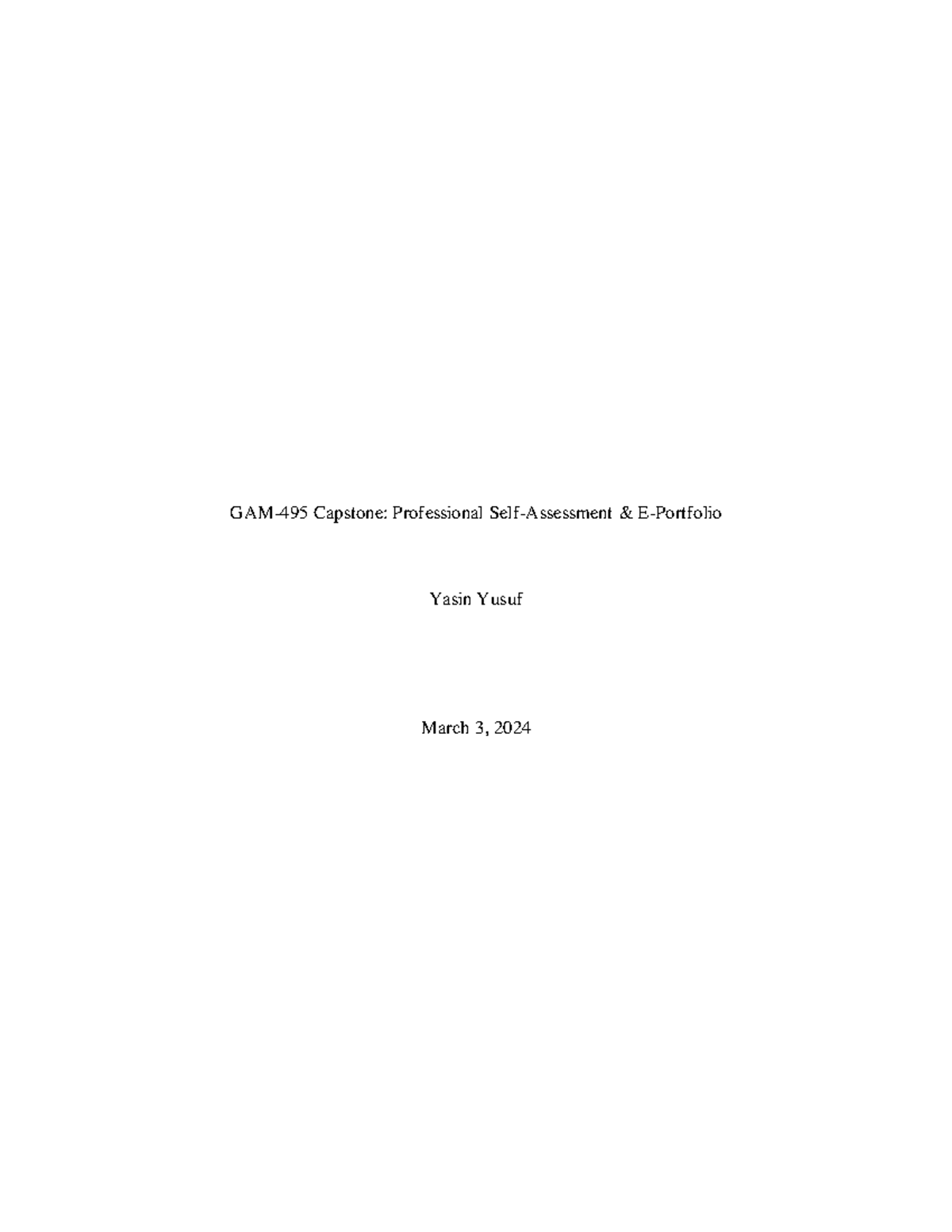 GAM-495 Capstone YY - Coursework - GAM- 495 Capstone: Professional Self ...