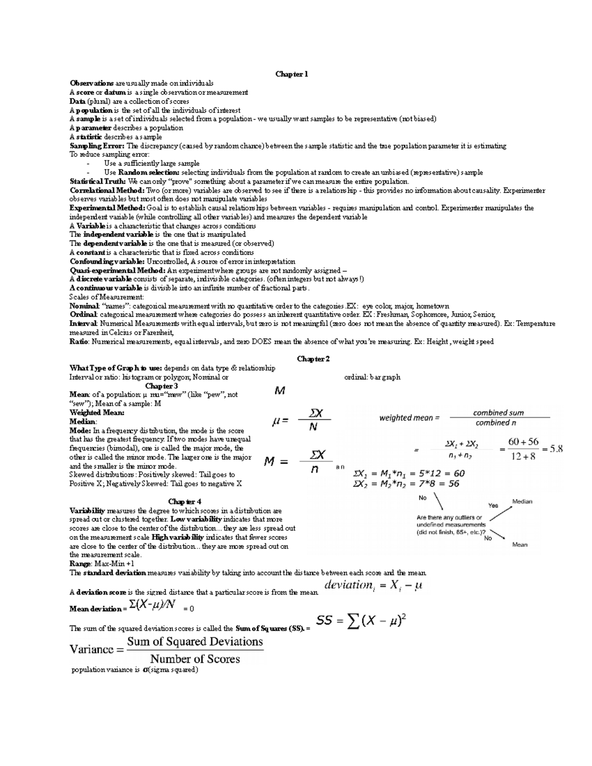 Midterm Cheat Sheet - Chapter 1 Observations are usually made on ...