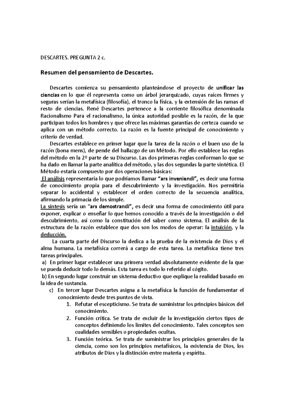 Resumen de la teoría filosófica de Descartes (2 Bach) - DESCARTES ...