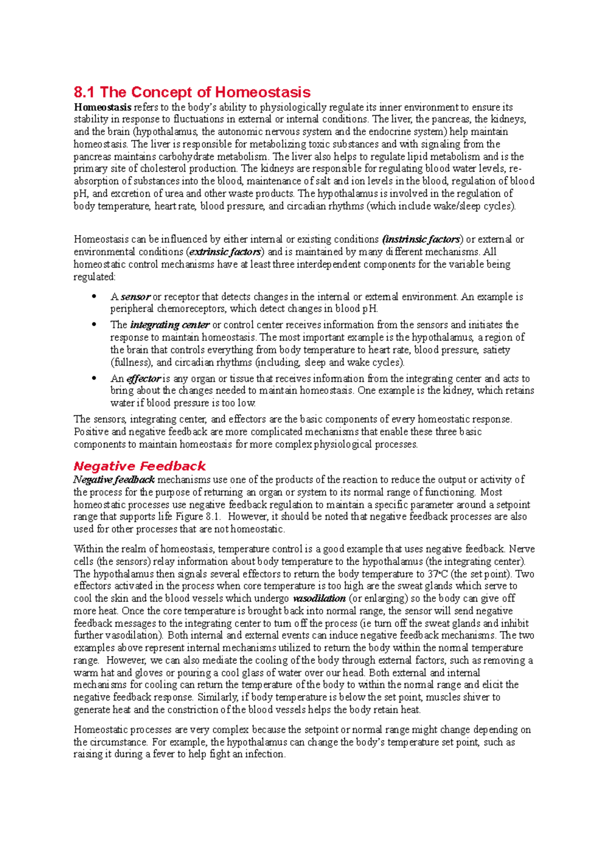 Homeostasis - Practice Material and notes - 8 The Concept of ...