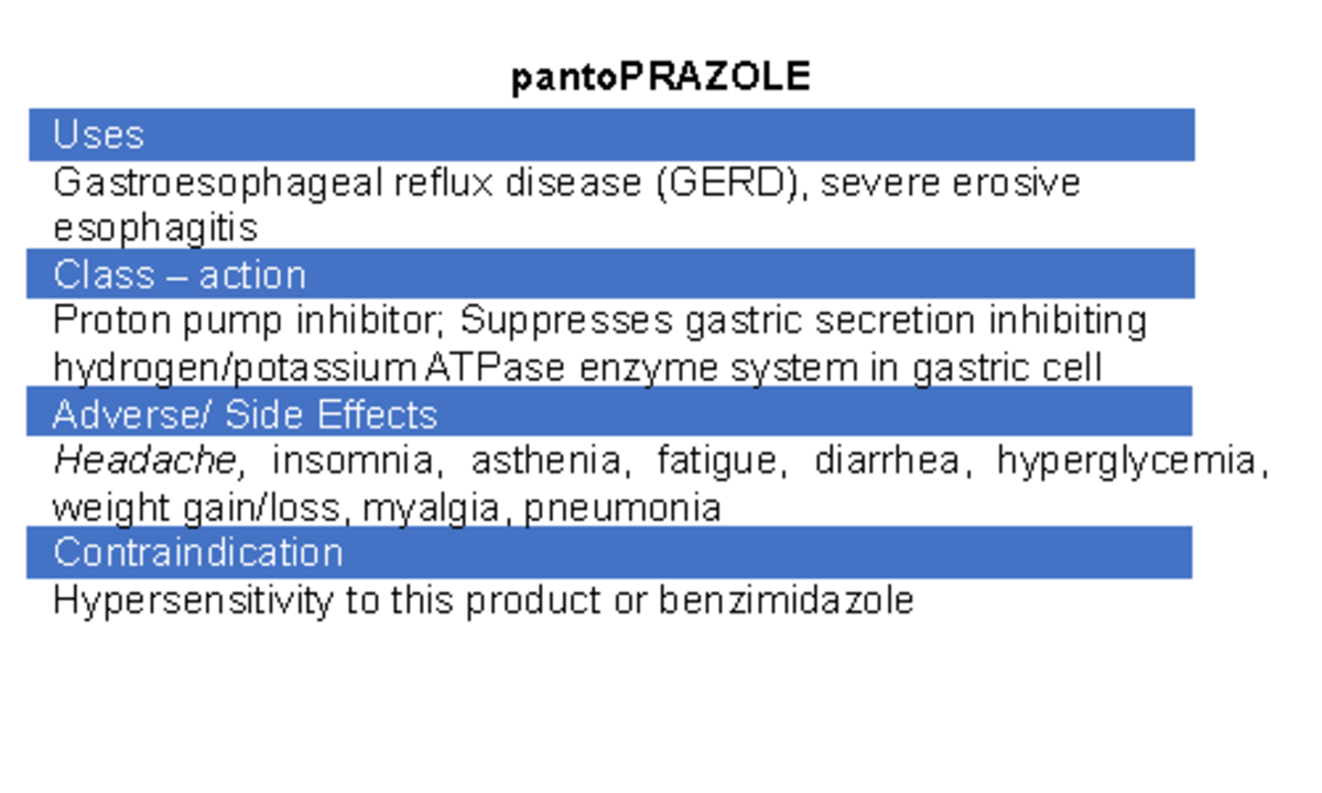 Pharma Drug Card Practice - pantoPRAZOLE Uses Gastroesophageal reflux ...