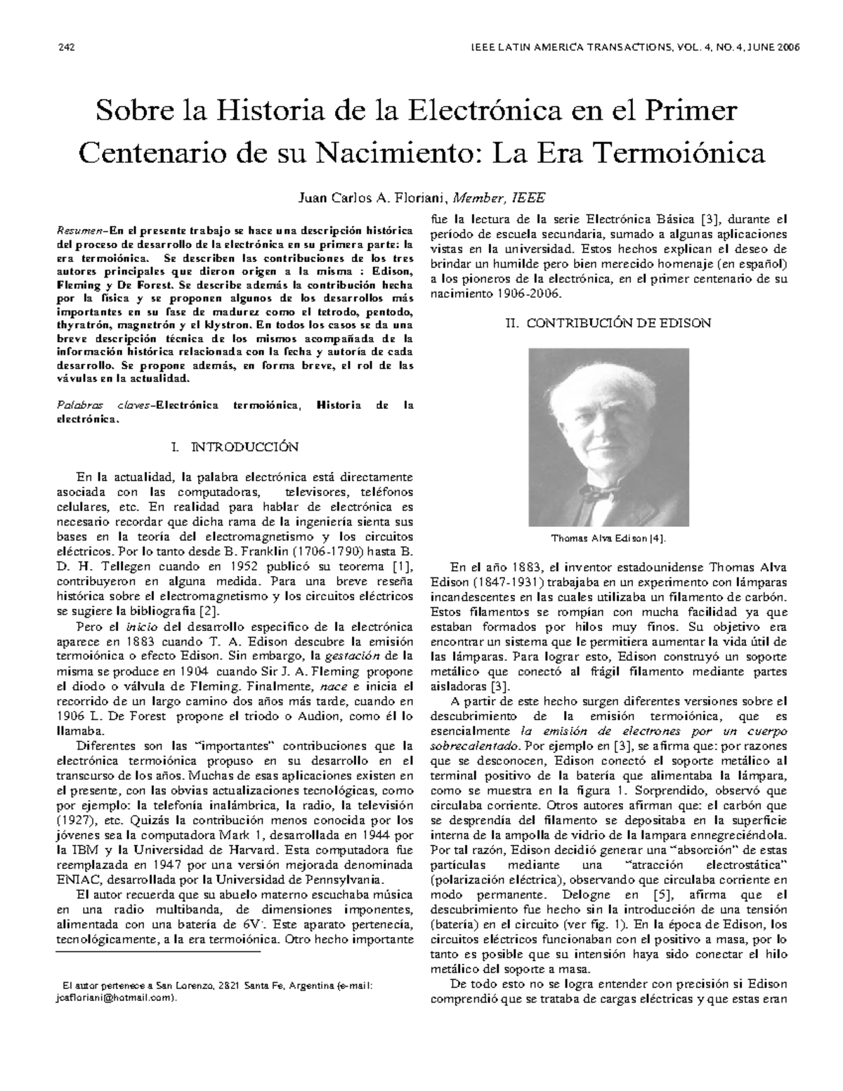 Articulo sobre la historia de la electro - Sobre la Historia de la Electrónica en el Primer ...