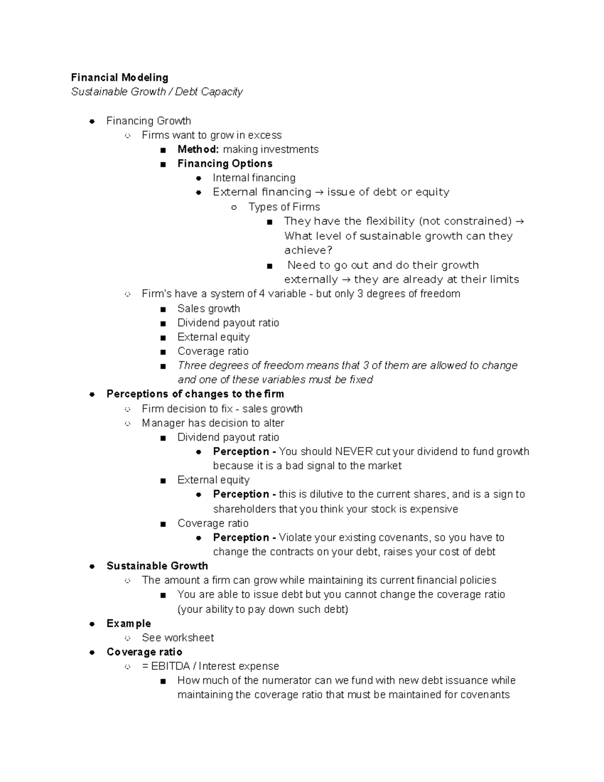 Sustainable Growth Debt Capacity - Financial Modeling Sustainable ...