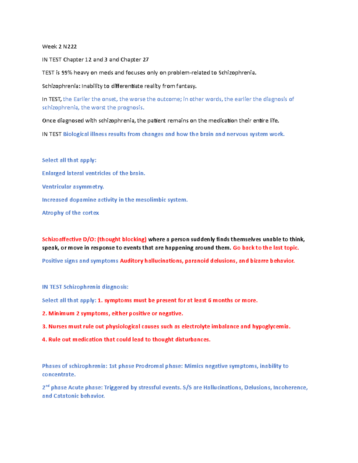 Week 2 N222 - Week 2 notes - Week 2 N IN TEST Chapter 12 and 3 and ...