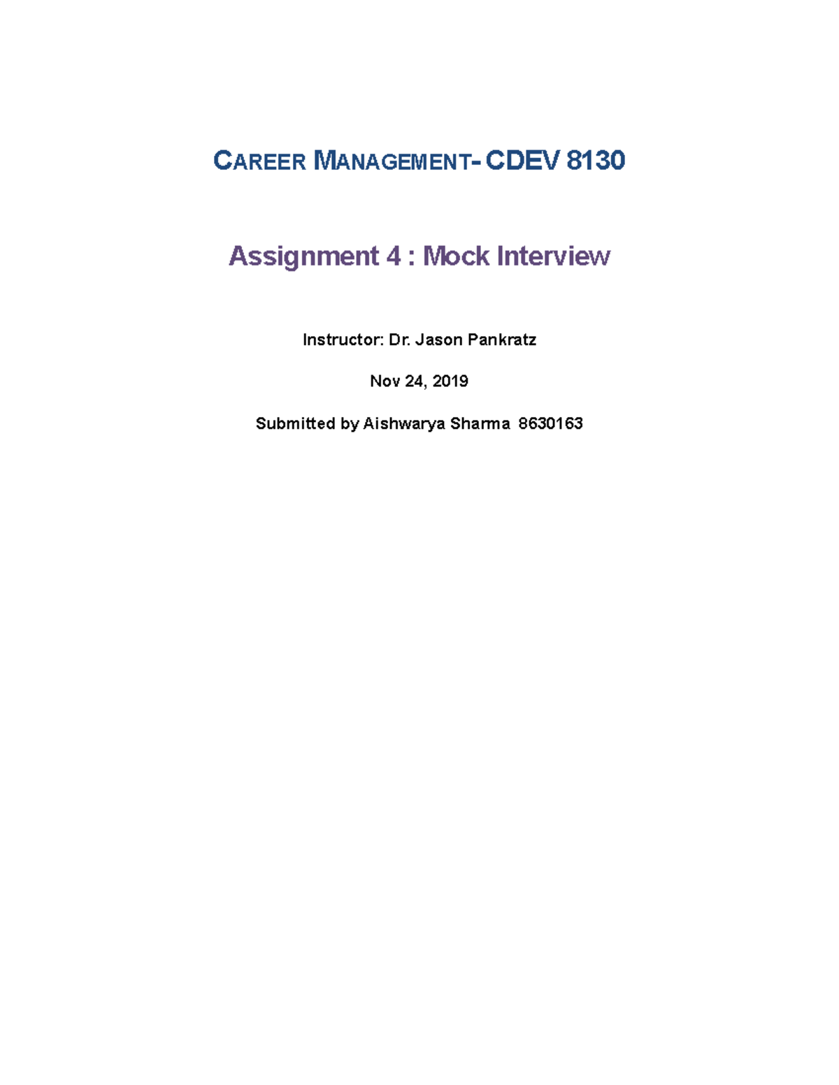 Aish+mockinterview - Jason Pankratz - CAREER MANAGEMENT- CDEV 8130 ...