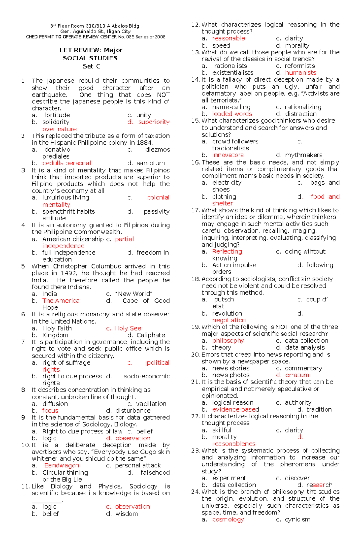 LET Reviewer Social Studies C - 3 rd Floor Room 310/310-A Abalos Bldg ...