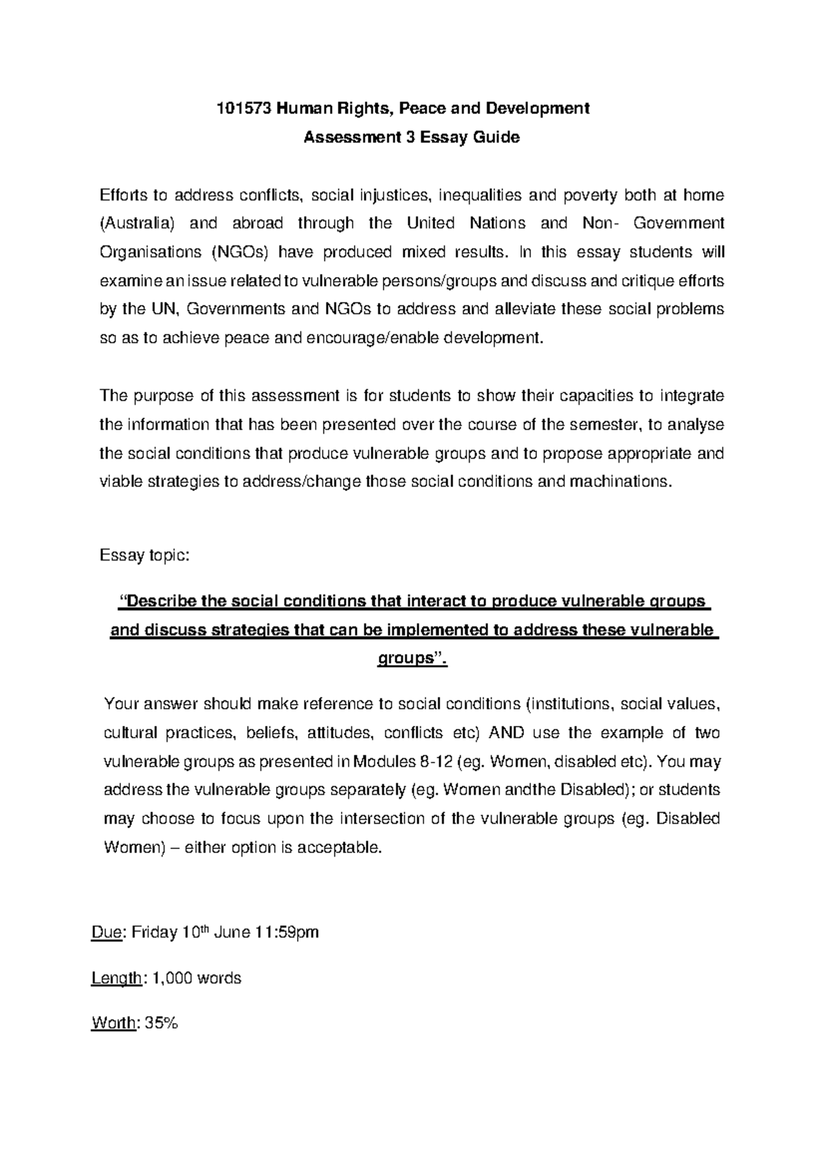 Final essay guide 2022 - 101573 Human Rights, Peace and Development ...