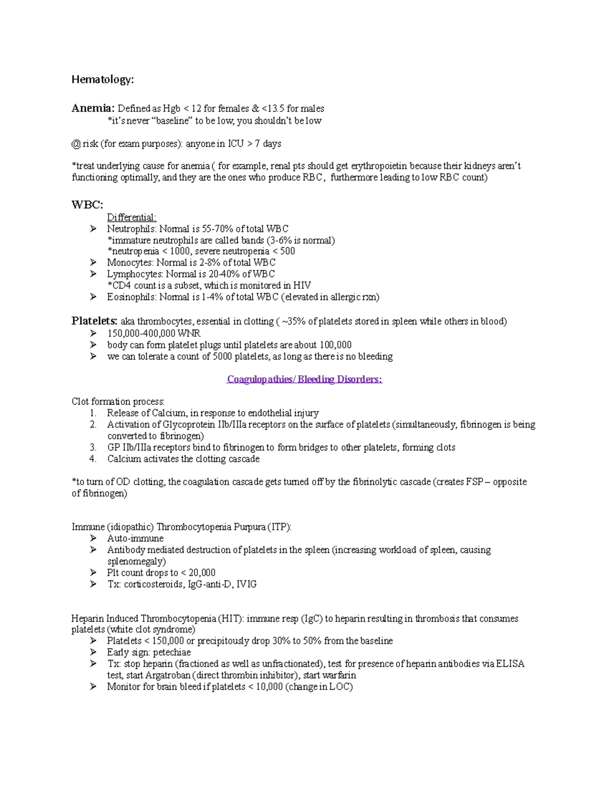 Hematology CCRN - final exam supporting study guide - Hematology ...