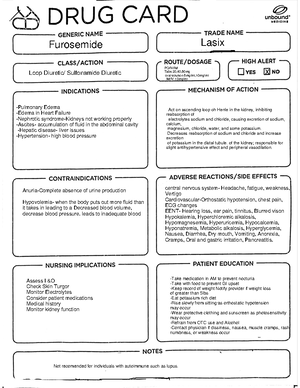 Humulin drug card - drug card - NUR 120 - Studocu