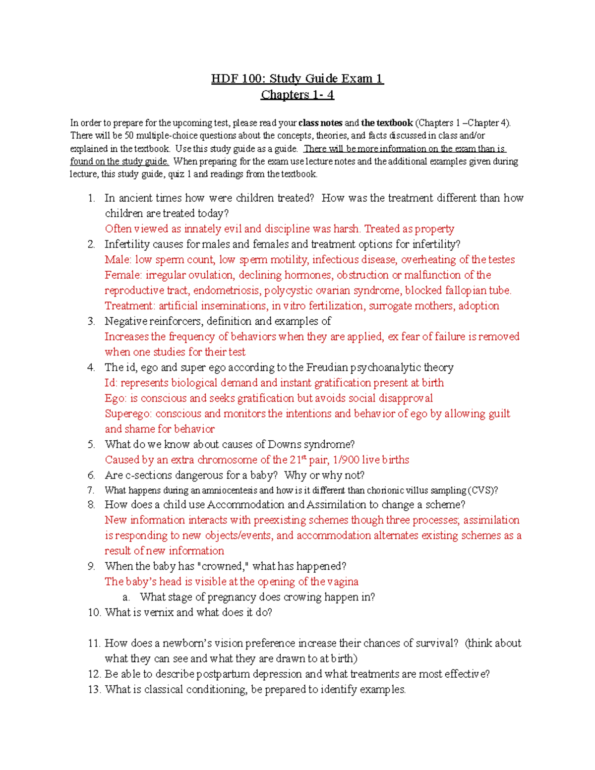 Study Guide HDF 100 Exam 1 Fall 2021 - HDF 100: Study Guide Exam 1 ...