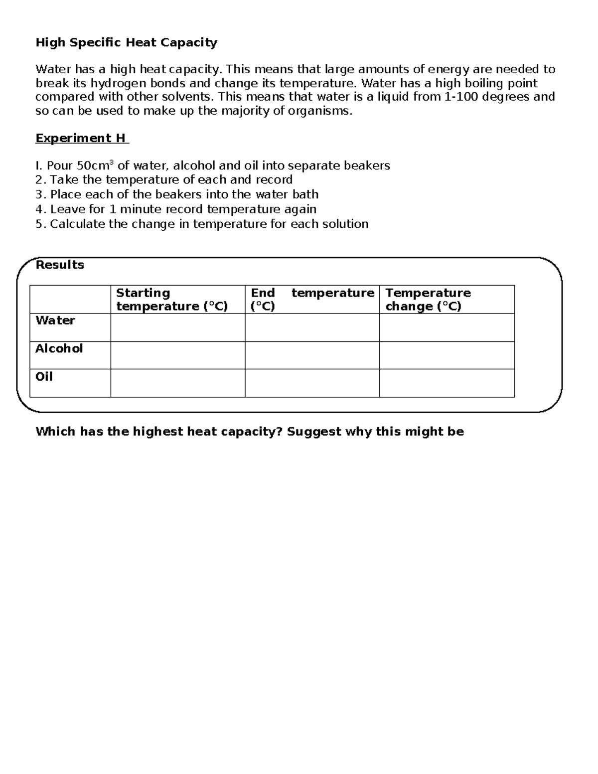 Upload to download - High Specific Heat Capacity Water has a high heat ...