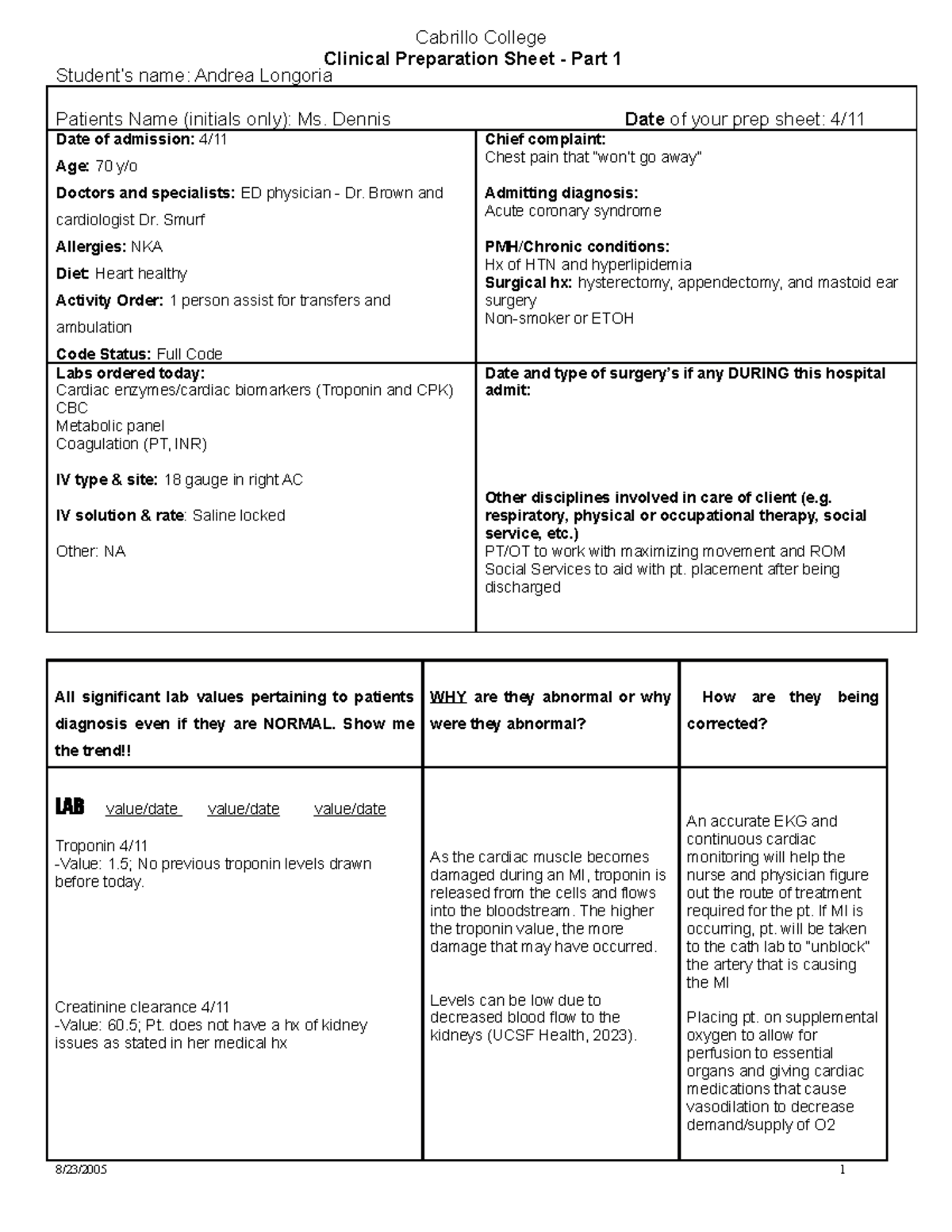 Novex clinical packet - Student’s name: Andrea Longoria Patients Name ...