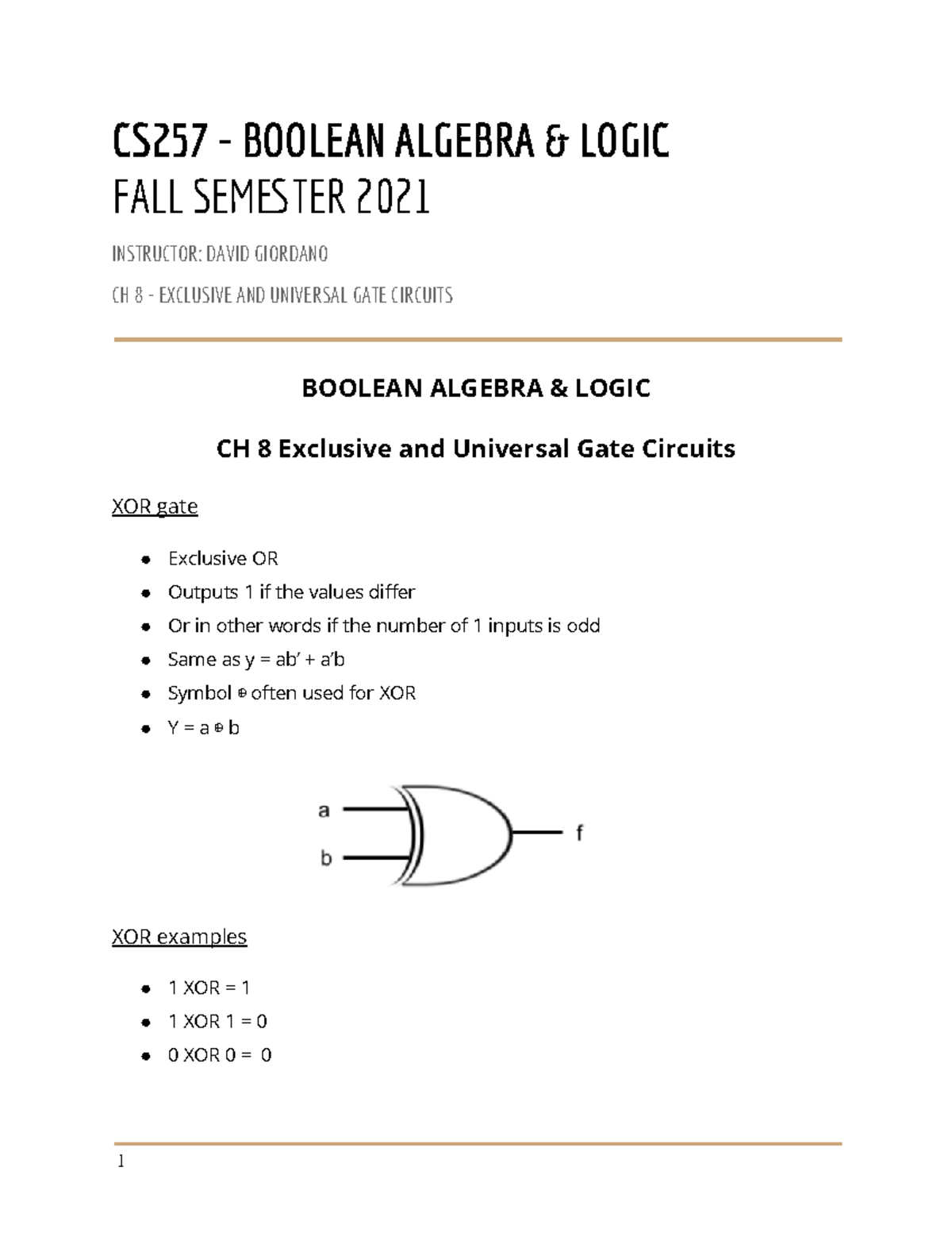 2021-boolean_algebra_&_logic-chapter_notes_8_week4 - CS257 - OCC - Studocu