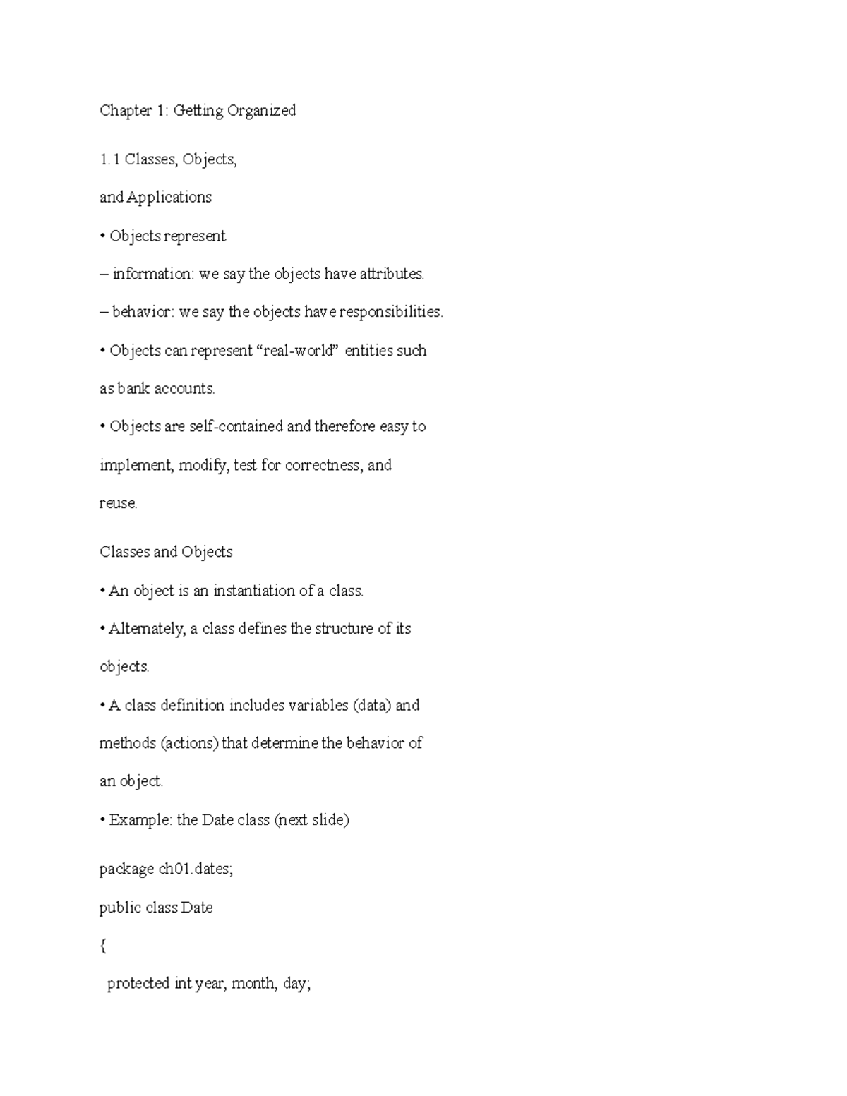 Chapter 1 Getting Organized - Chapter 1: Getting Organized 1 Classes ...