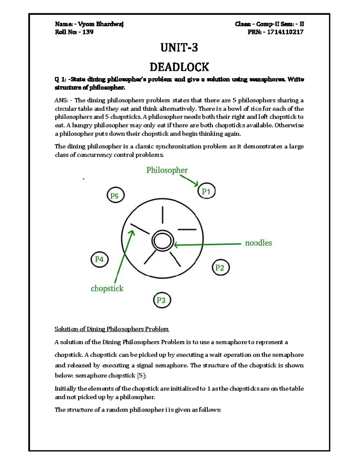 OS unit-3- Deadlock - Lecture notes 7 - Roll No: - 139 PRN ...