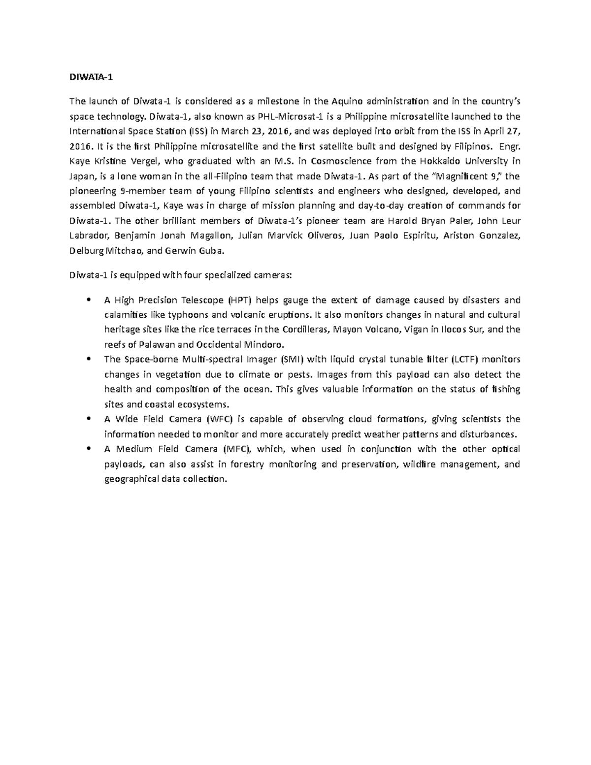 Diwata-1 - hi hi h hi - DIWATA- The launch of Diwata-1 is considered as ...