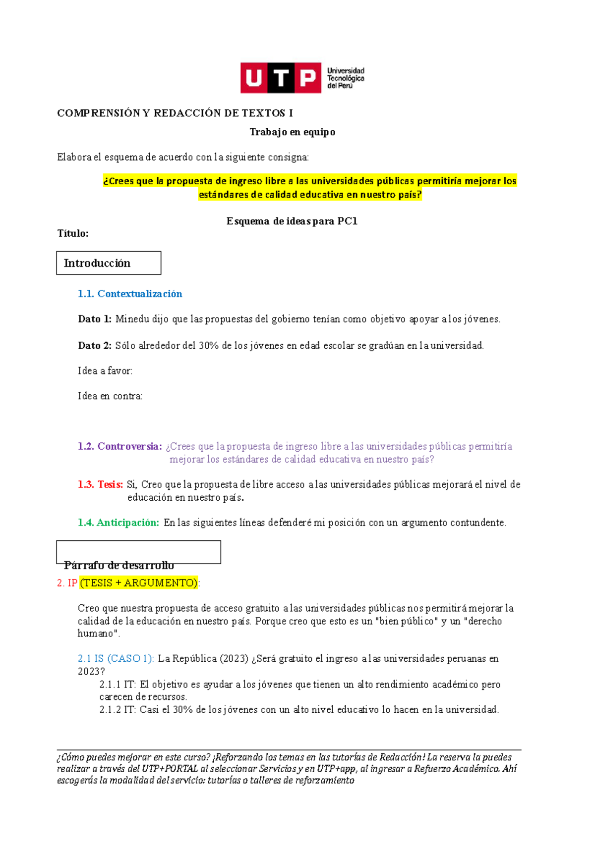 S06.s1-Esquema para PC1 (material) 2023 agosto - COMPRENSIÓN Y ...