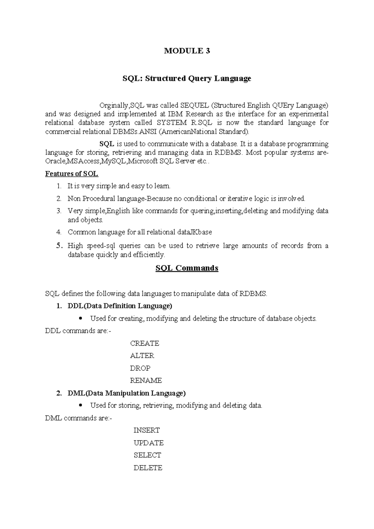 Module 3 - MODULE 3 SQL: Structured Query Language Orginally,SQL was ...