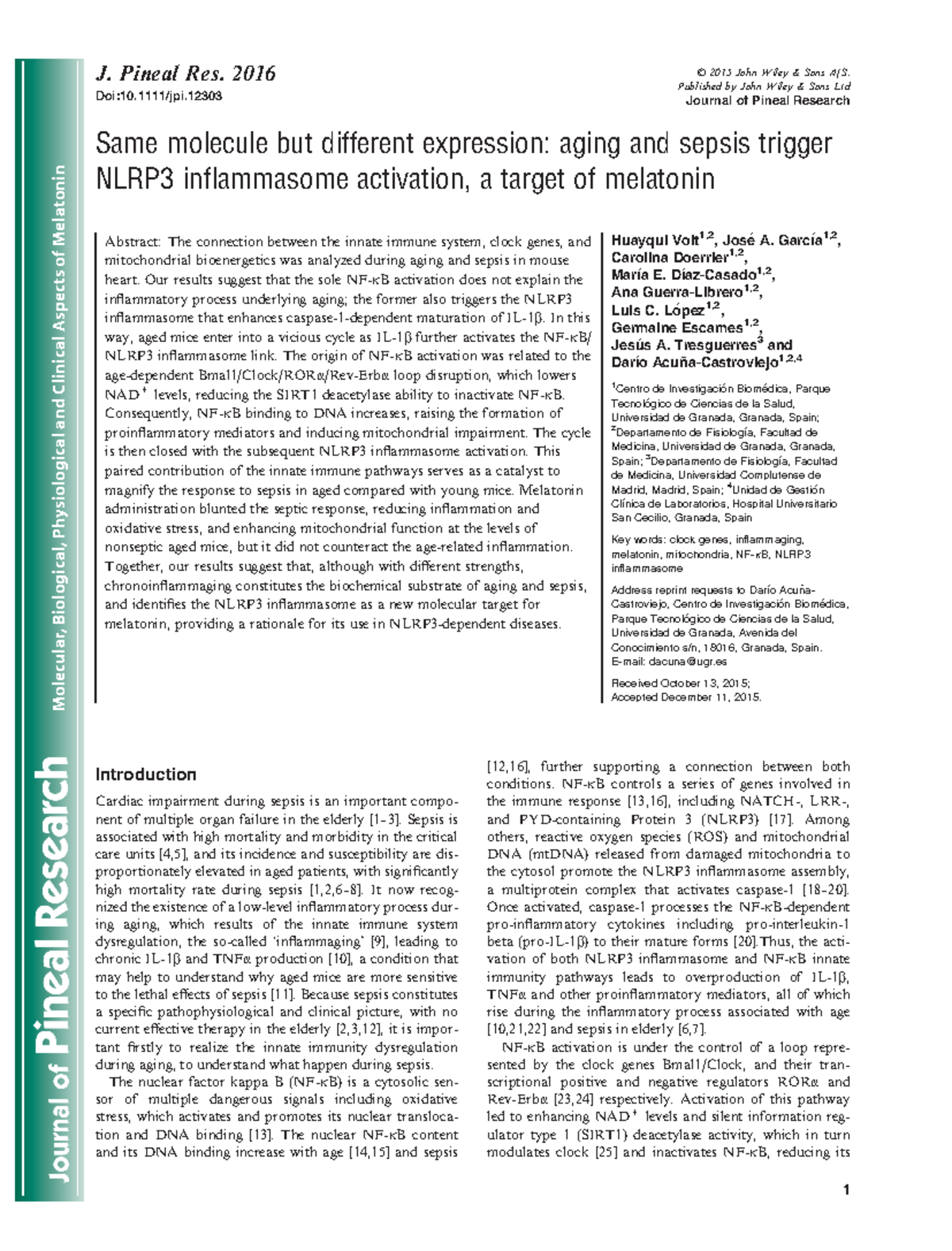 Same molecule but different expression: aging and sepsis trigger NLRP3 ...