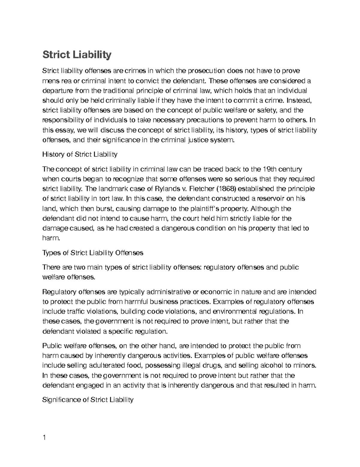 Strict Liability - Strict Liability Strict liability offenses are ...