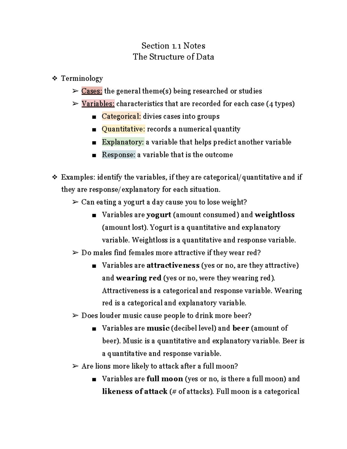 MATH - 116 Section 1.1 Notes - Section 1 Notes The Structure of Data ...