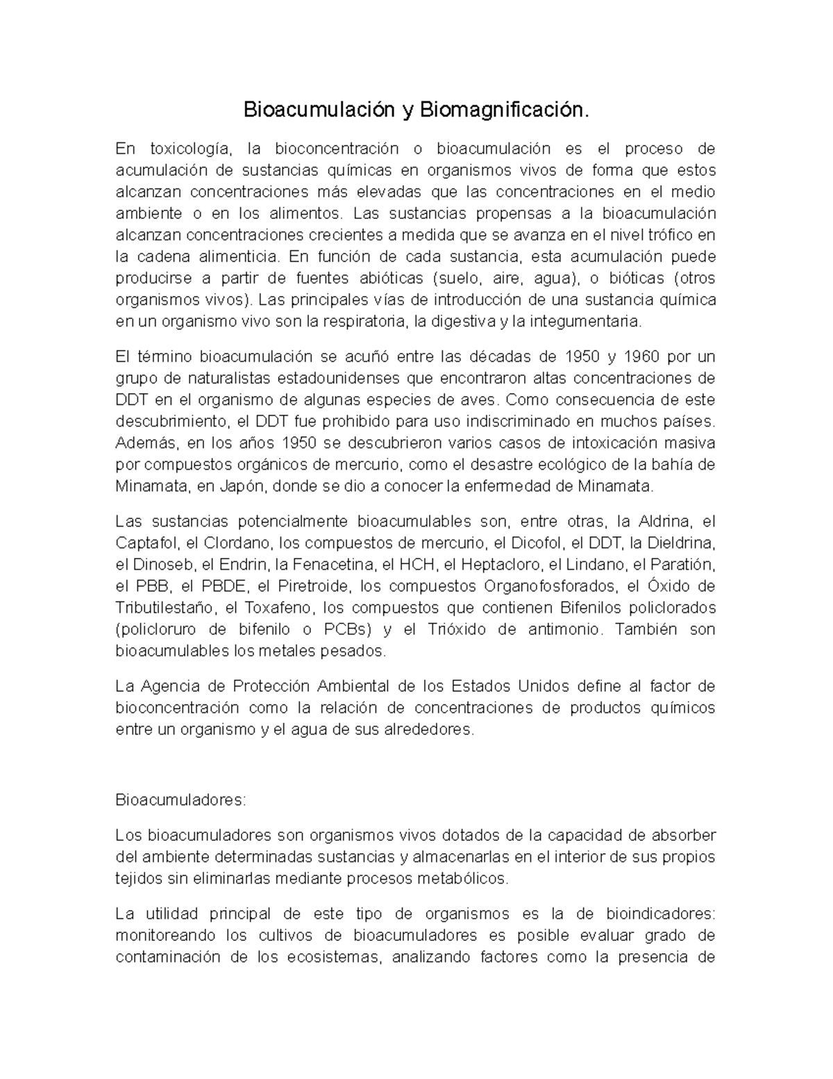 Bioacumulacion y Biomagnificacion - y En la o es el proceso de de ...