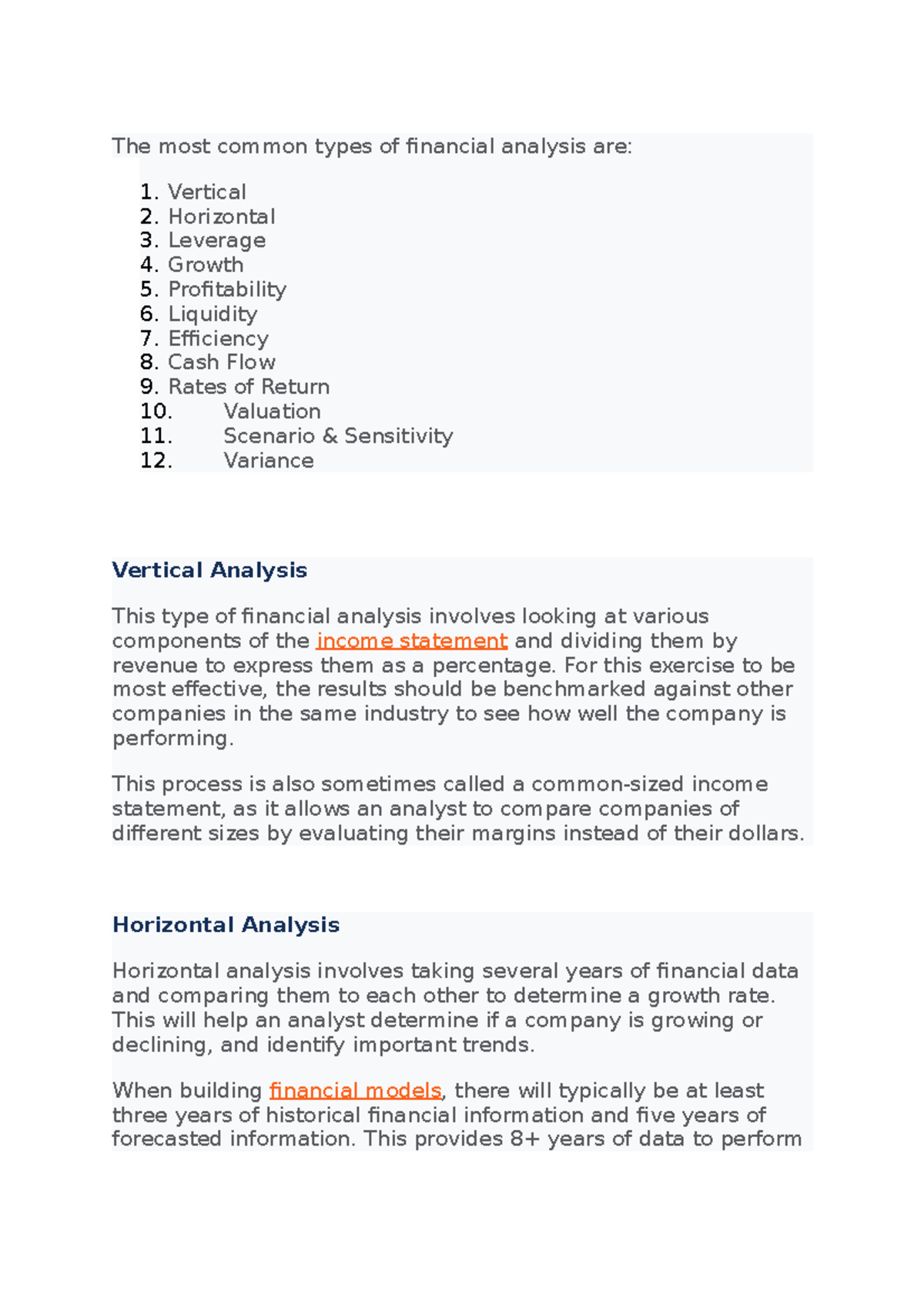 Financial analysis - Vertical 2. Horizontal 3. Leverage 4. Growth 5 ...