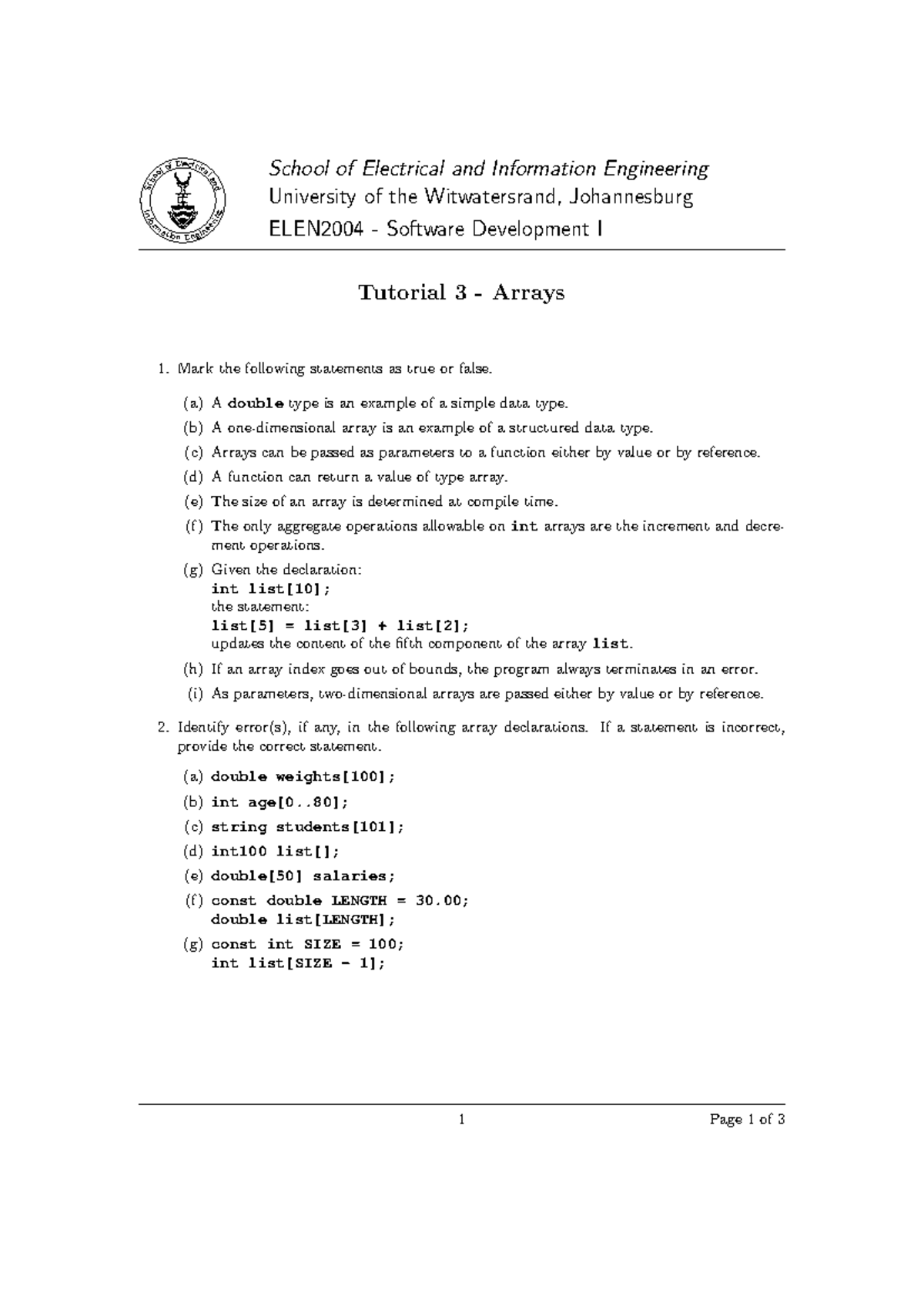 ELEN2020 A Tut 3 2024 - S c h o o l o f E l e c t r i c a l a n d I n f o r m a t i o nE n g i n ...