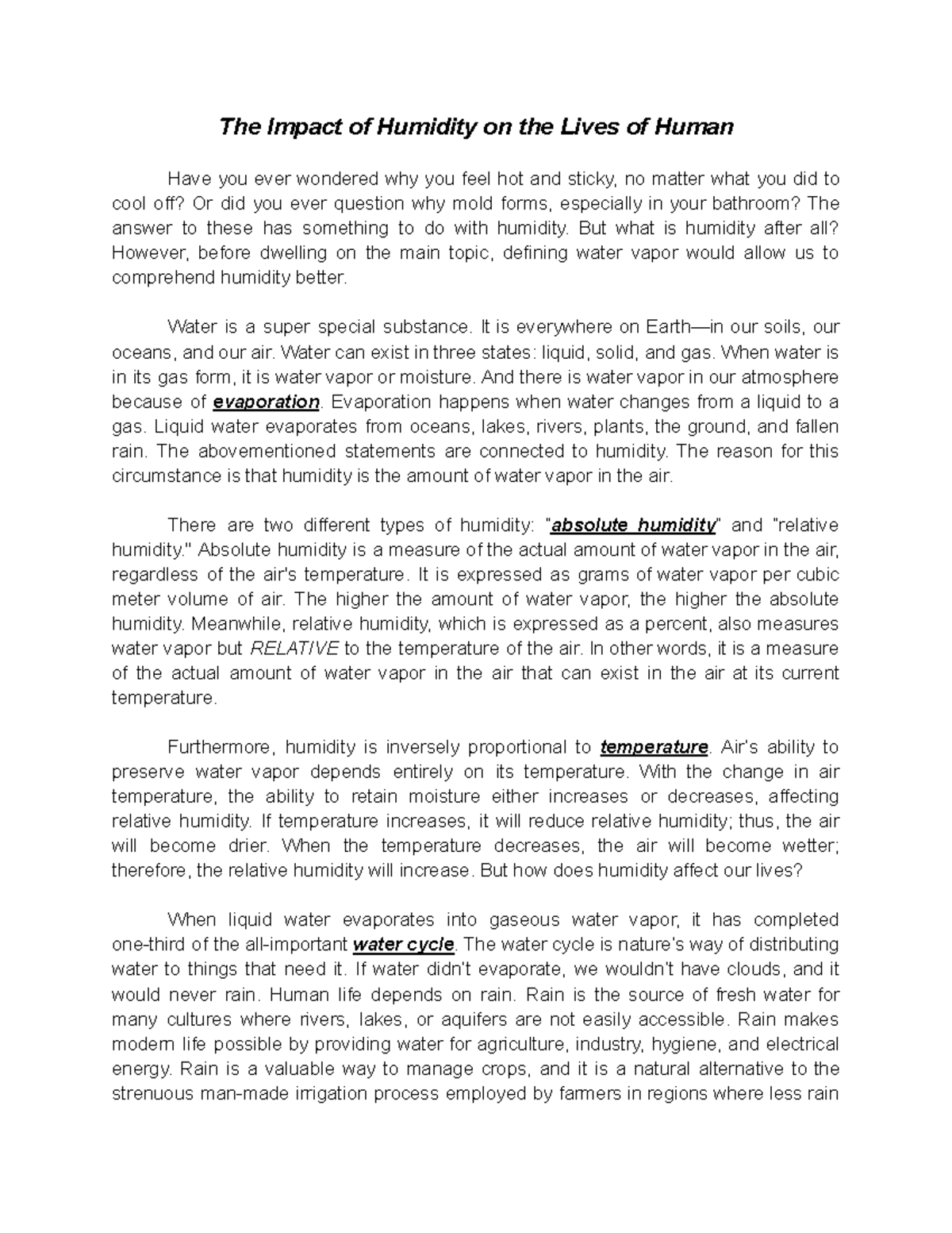 Meteorology - About Humidity - The Impact of Humidity on the Lives of ...