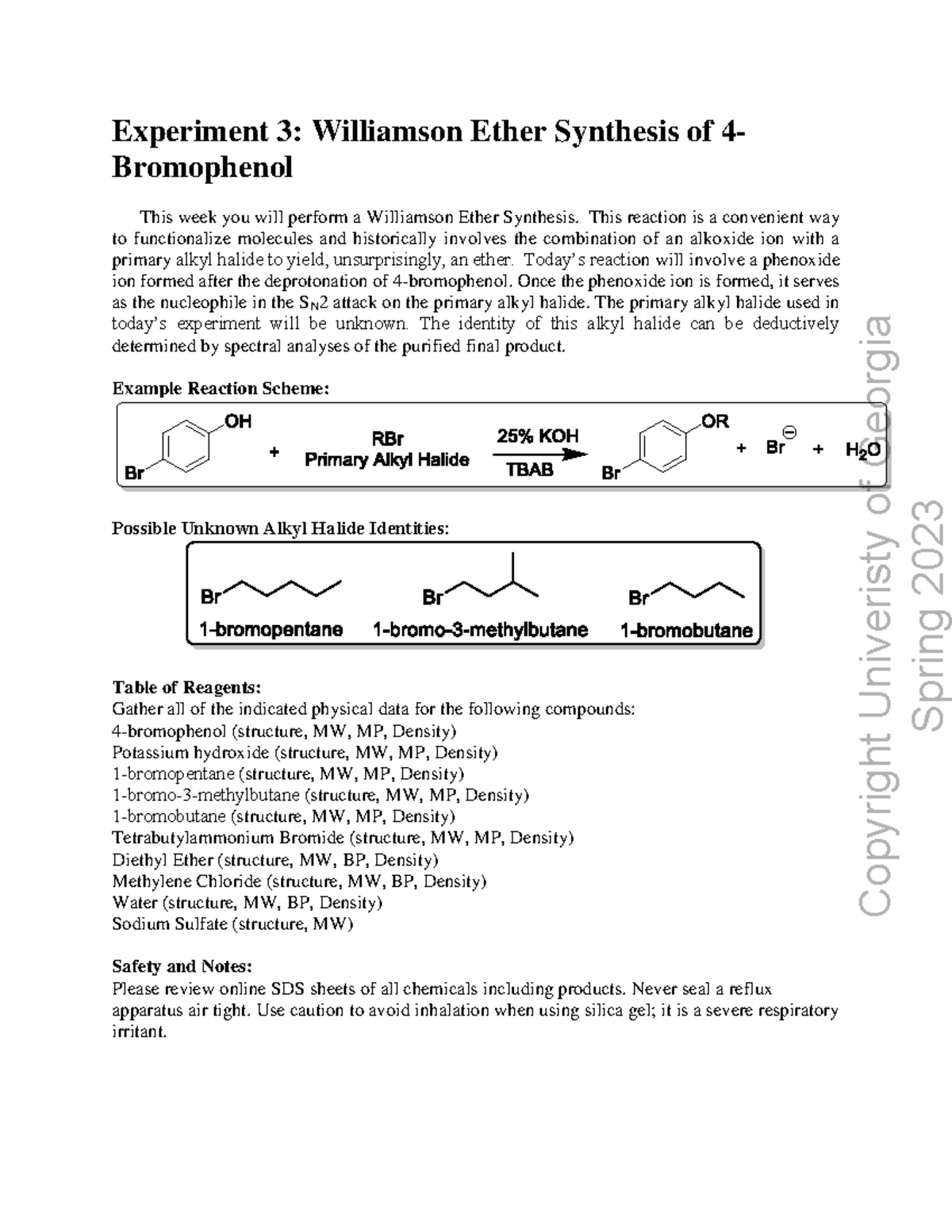 CHEM 2212L Experiment 3 - Williamson Ether Synthesis - Copyright ...