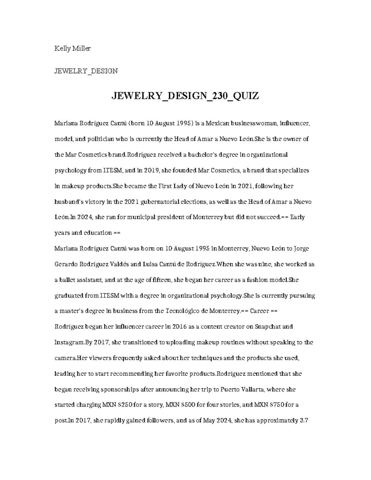 Jewelry Design 230 QUIZ - Kelly Miller JEWELRY_DESIGN JEWELRY_DESIGN ...