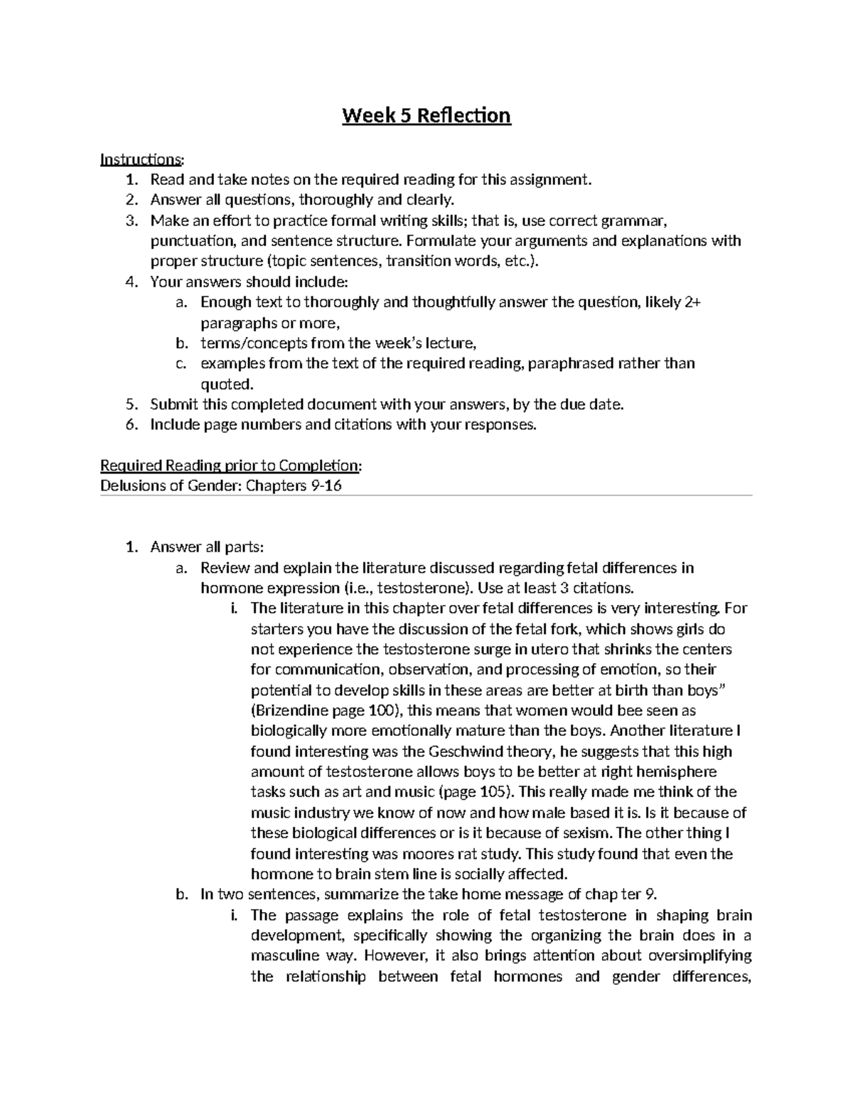 Week 5 Reflection - Week 5 Reflection Instructions: 1. Read and take ...