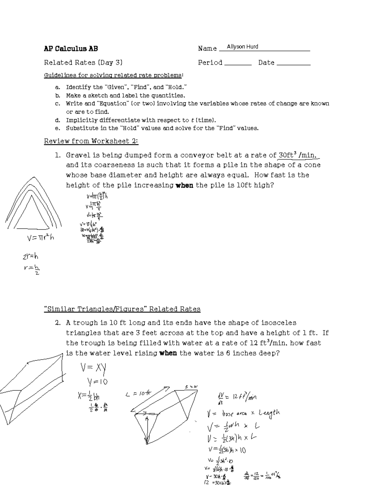 Kami Export - Allyson HURD - 3.8 - Related Rates Packet DAY 3 ONLY ...