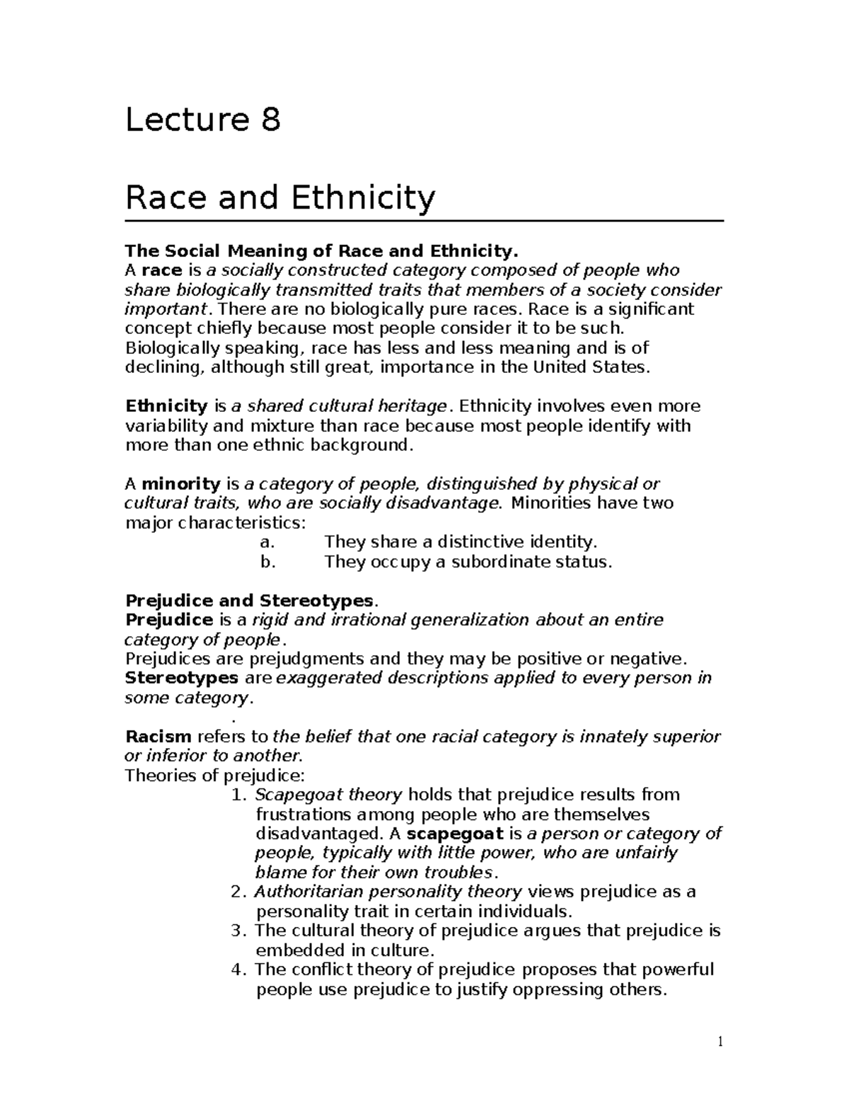Lecture 8 Race and Ethnicity 2 - Lecture 8 Race and Ethnicity The ...