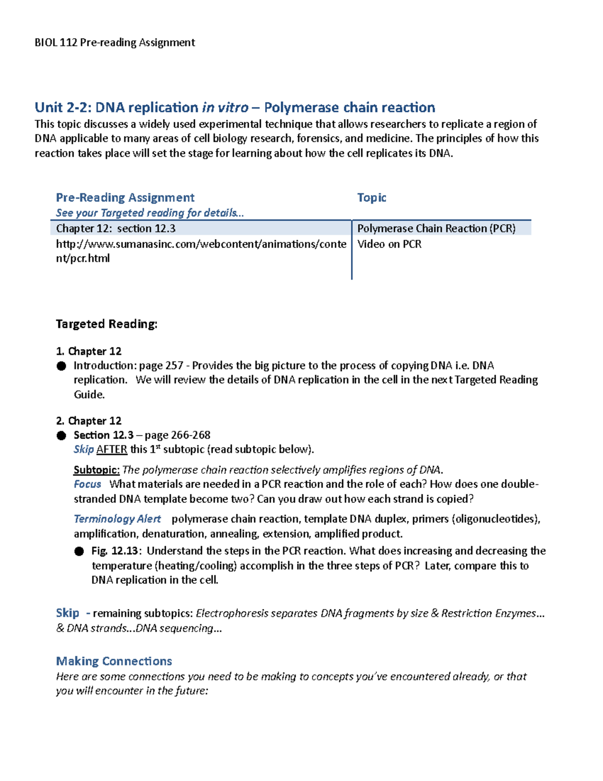 2.2 TRG DNA replication in vitro PCR (3ed) Student - BIOL 112 Pre ...