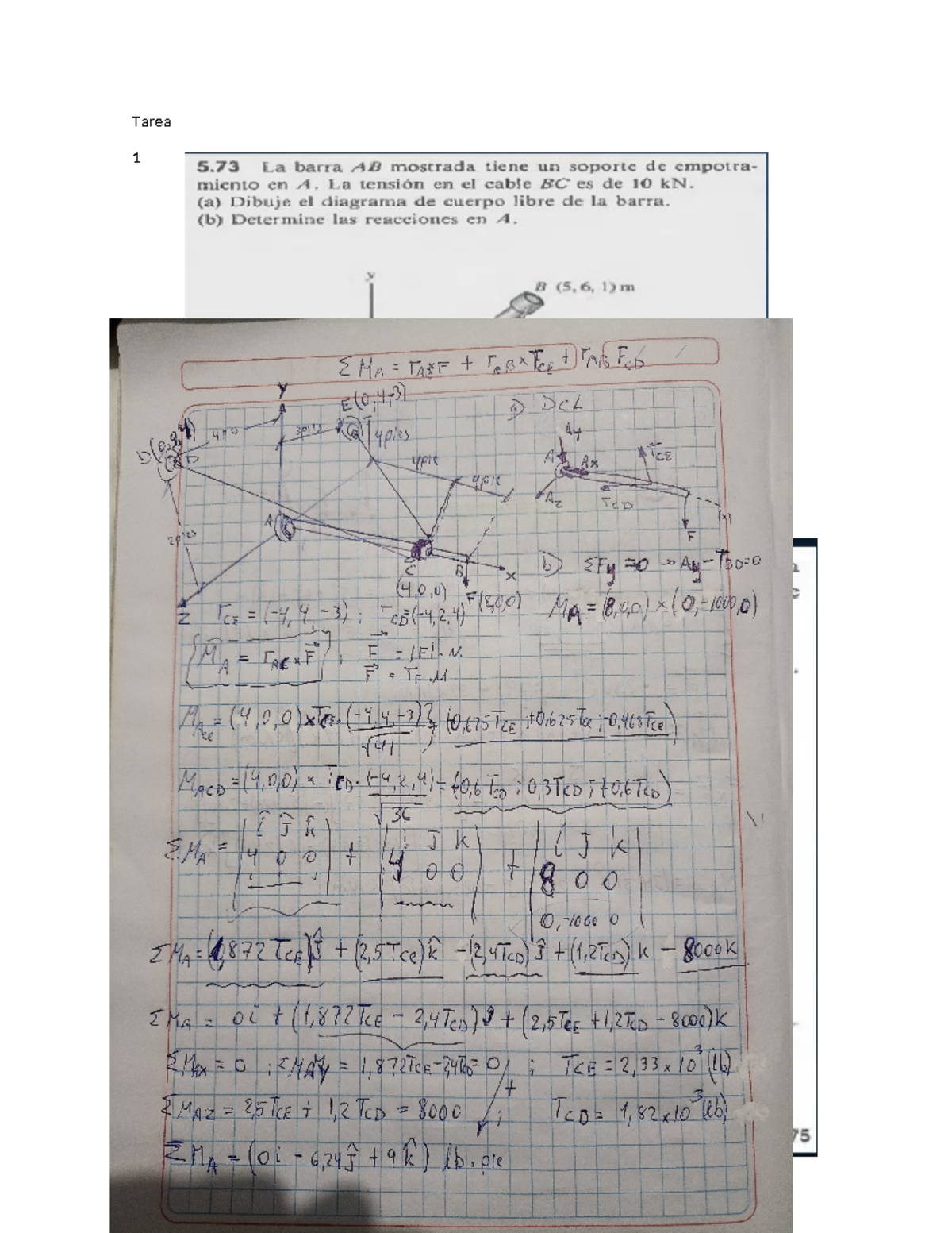Tarea - 454545 - Tarea 1 5 La barra AB mostrada tiene un soporte de ...