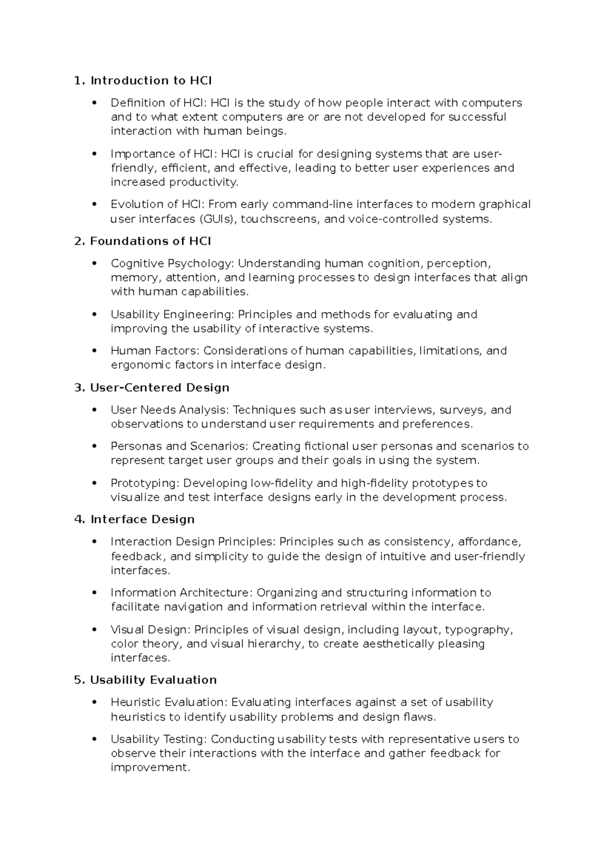 Study notes - 1. Introduction to HCI Definition of HCI: HCI is the ...