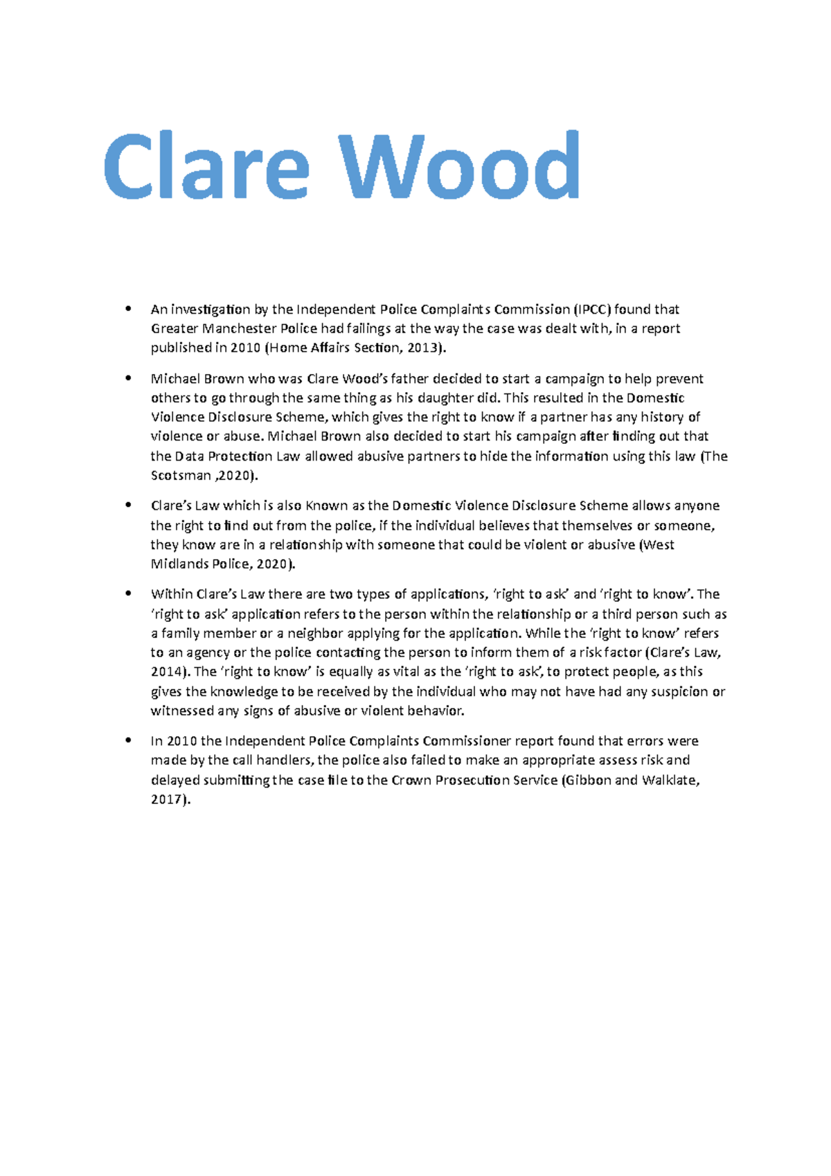 Claire's law on domestic violence - Clare Wood An investigation by the ...