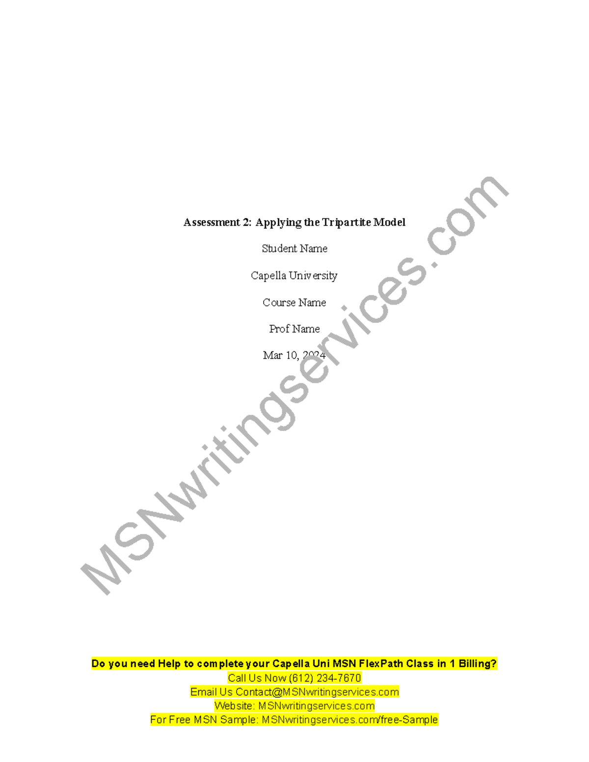 NURS FPX 6103 Assessment 2 Applying the Tripartite Model - Assessment 2 ...