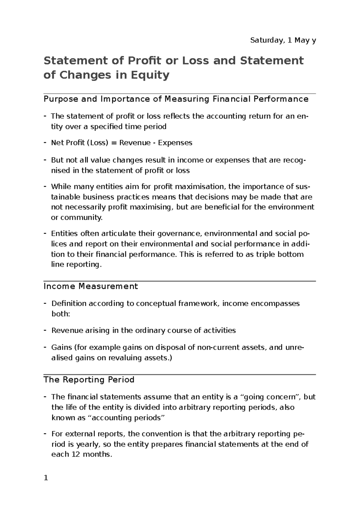BU1002 Lecture 5 notes - Statement of Profit or Loss and Statement of ...