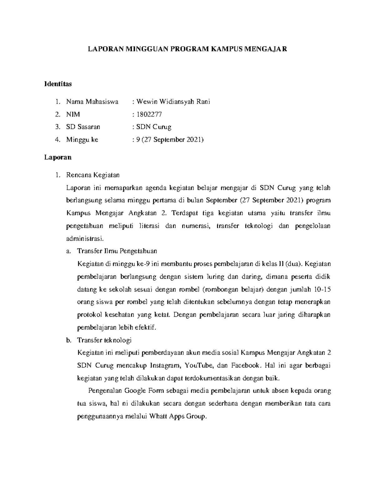 Laporan Mingguan 1 Program Kampus Mengajar - LAPORAN MINGGUAN PROGRAM ...