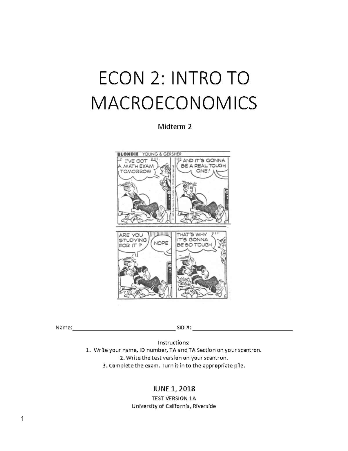 ECON2Midterm 2 Version 1A Final Copy - ECON 2: INTRO TO MACROECONOMICS ...