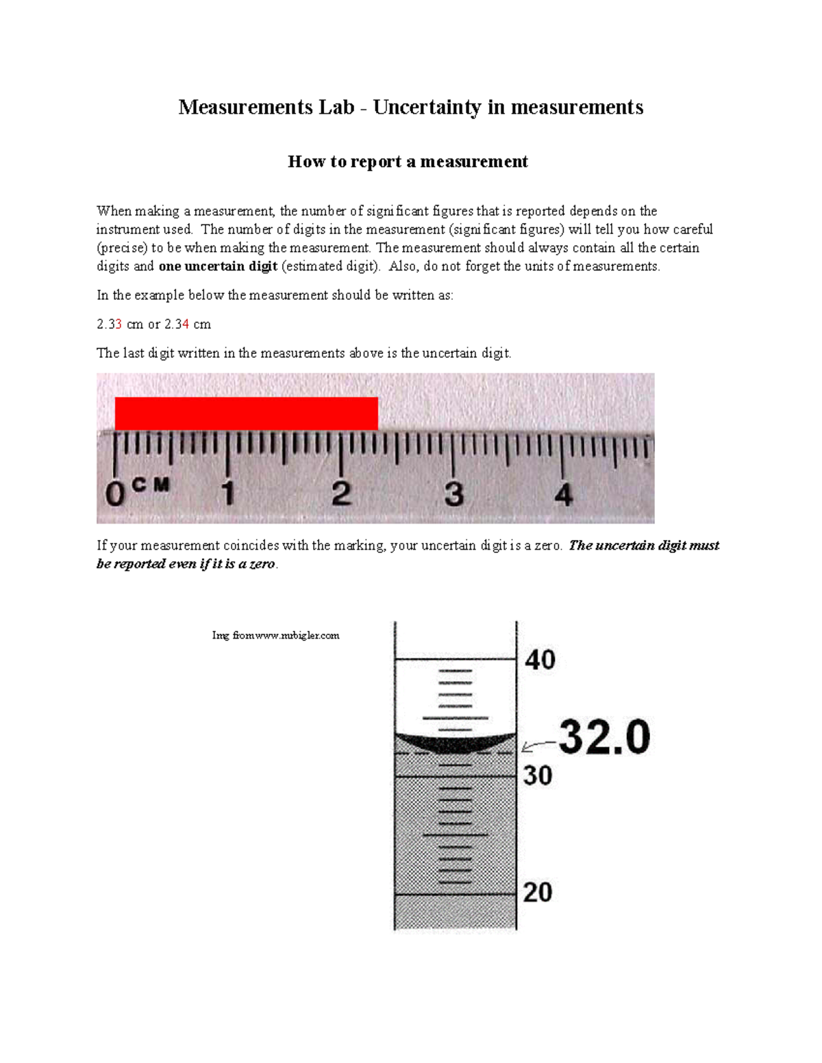 Handout - Measurements Lab - Measurements Lab - Uncertainty in ...